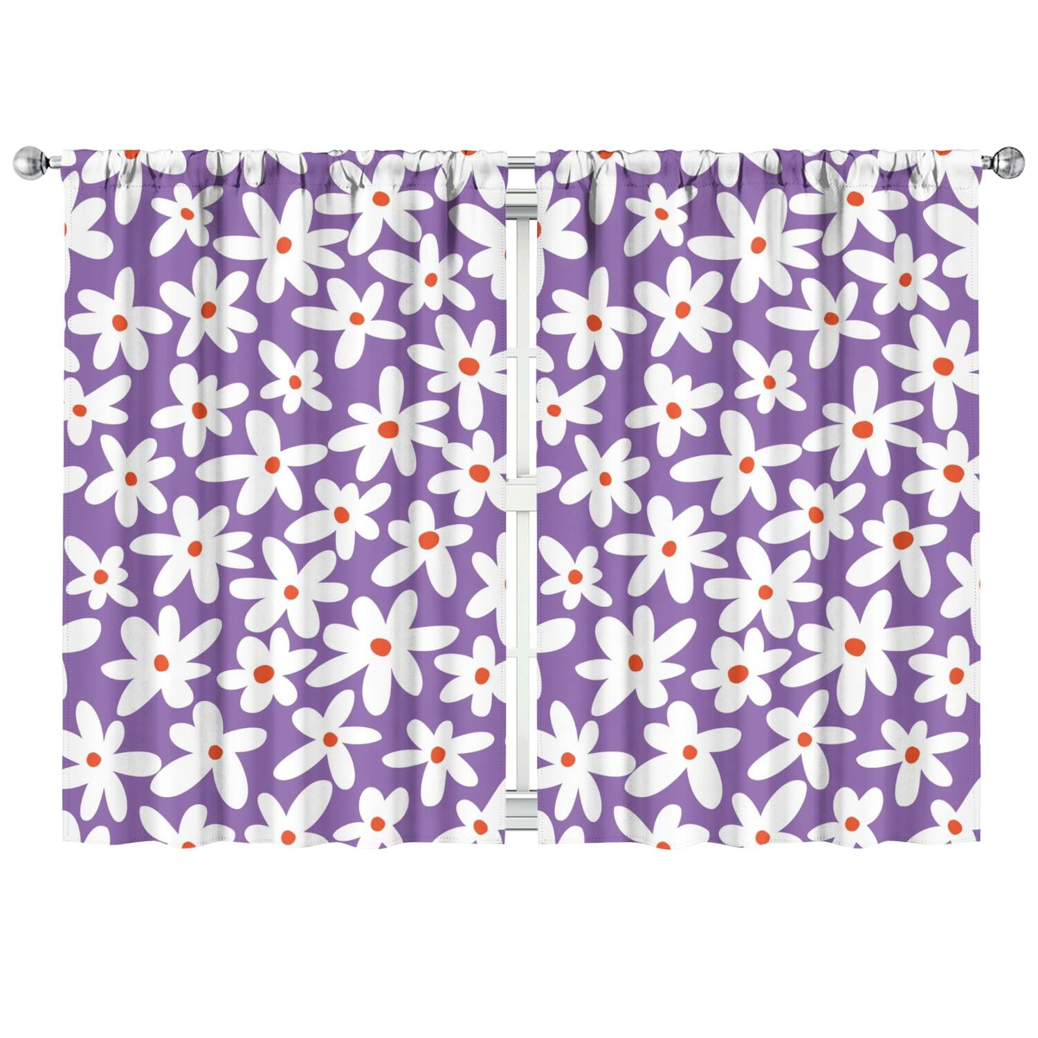 Spring Daisy Pattern Kitchen Curtains 2 Pack - 42x63 Inch Semi-Sheer ...