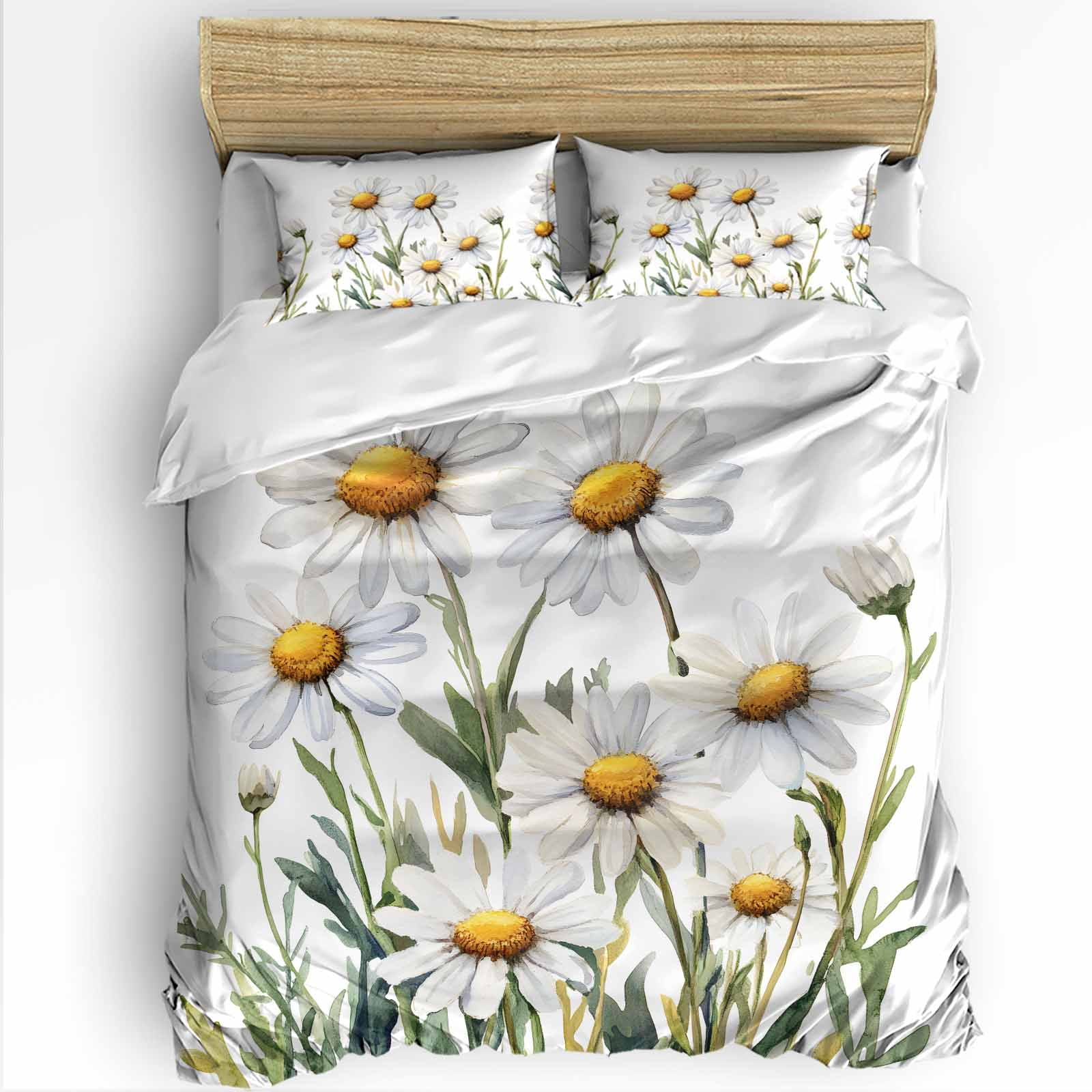 Spring Daisy Queen Size Comforter Set, Watercolor Flower Floral Rustic ...