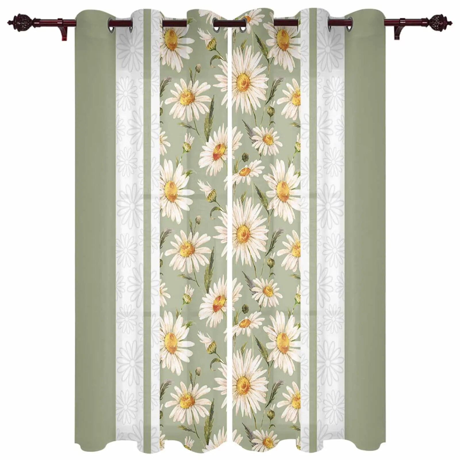 Spring Daisy Sage Green Modern Window Curtains for Living Room Luxury ...
