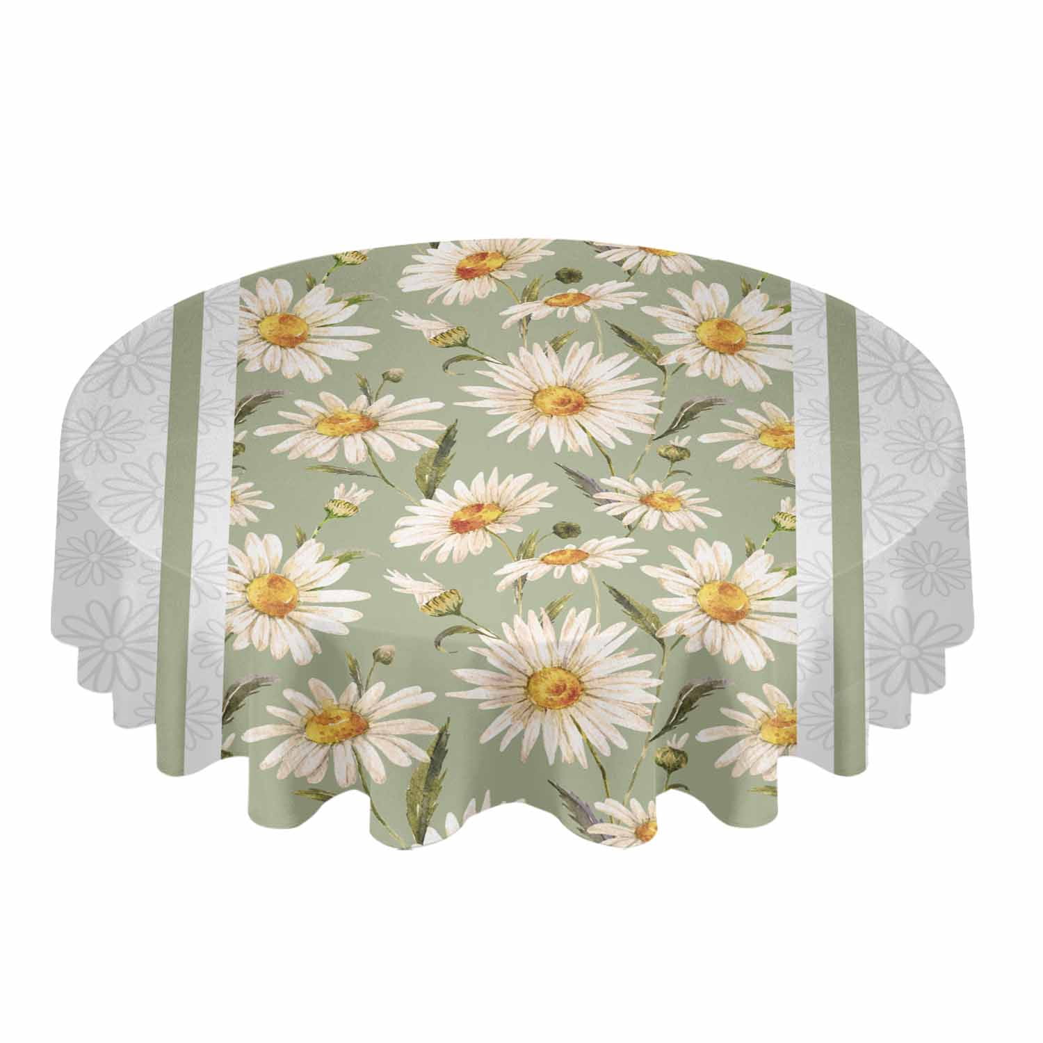 Spring Daisy Sage Green Round Tablecloth Waterproof Wedding Banquet ...