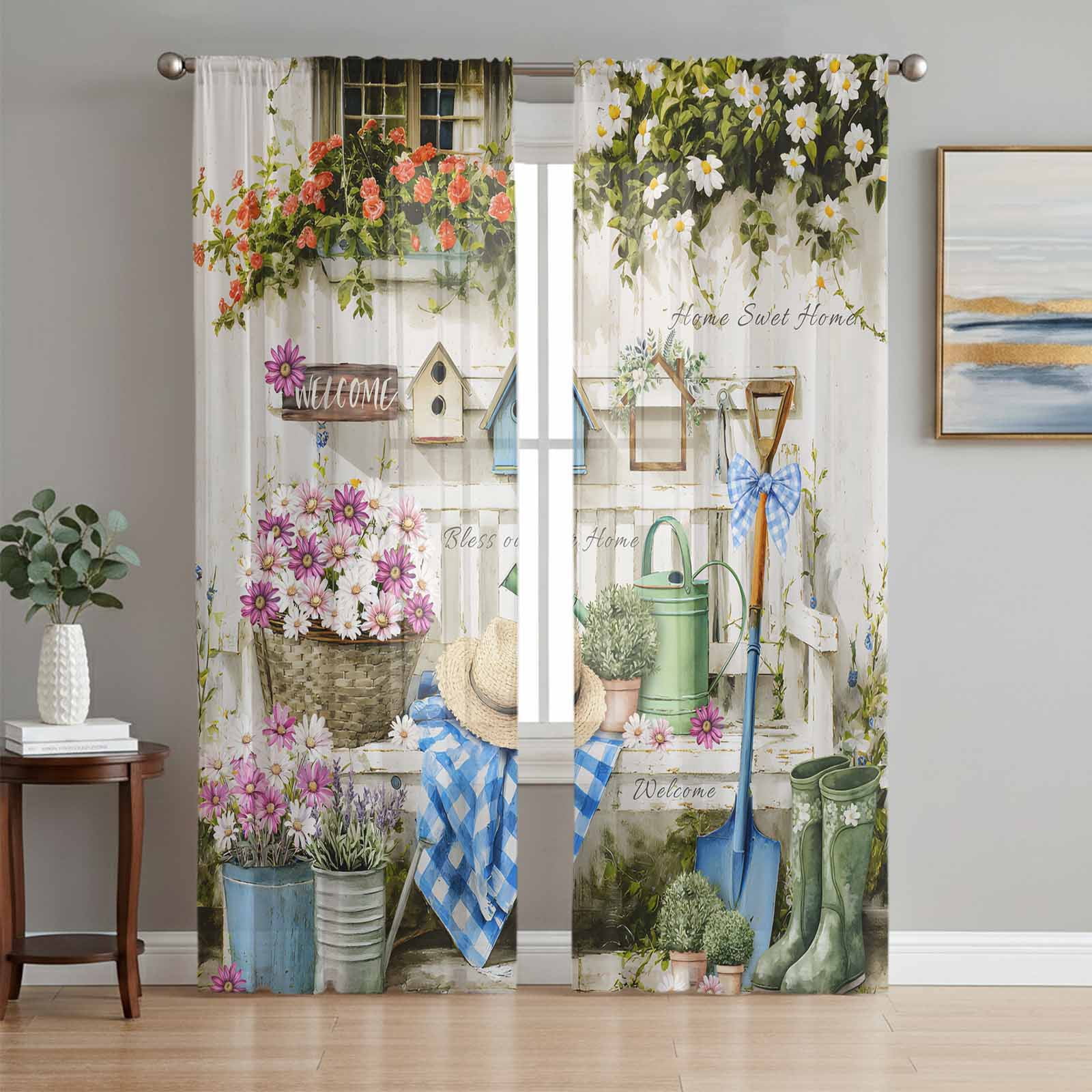 Spring Daisy Sheer Curtains 72 Inch Length 2 Panels Set, Flowers ...