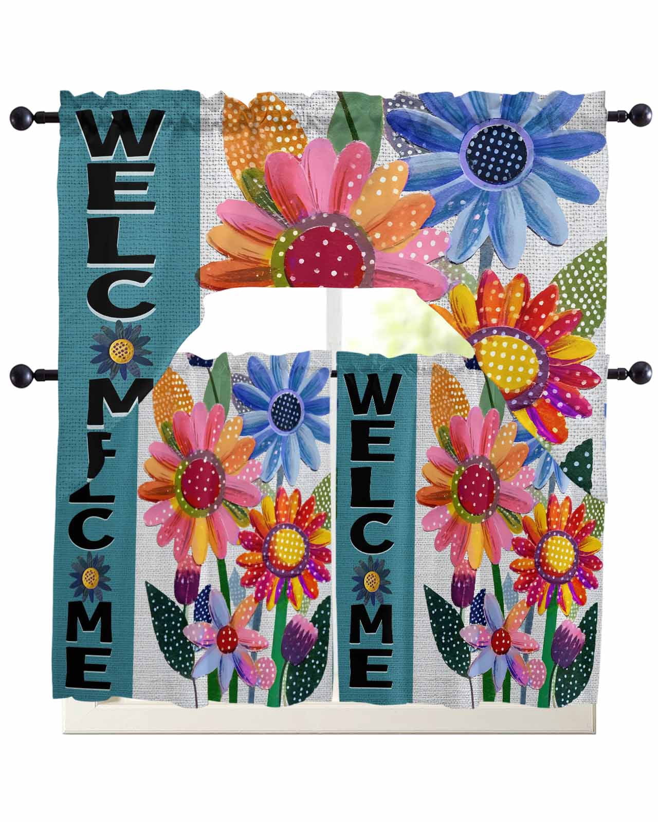 Spring Daisy Swag Curtains for Living Room/Bedroom Windows, Turquoise ...