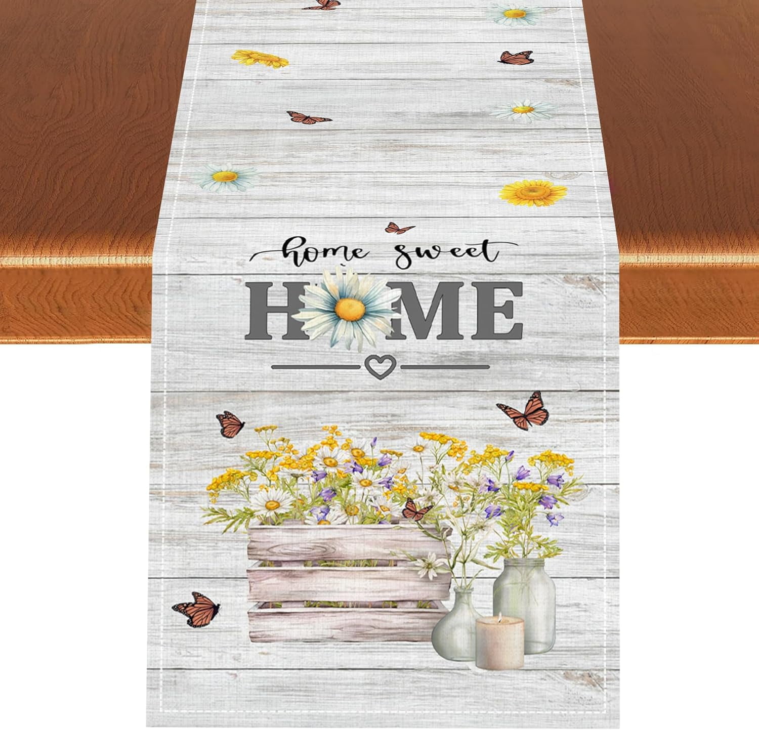 Spring Daisy Table Runner, Retro Rustic Seasonal Farmhouse Daisy Flower ...
