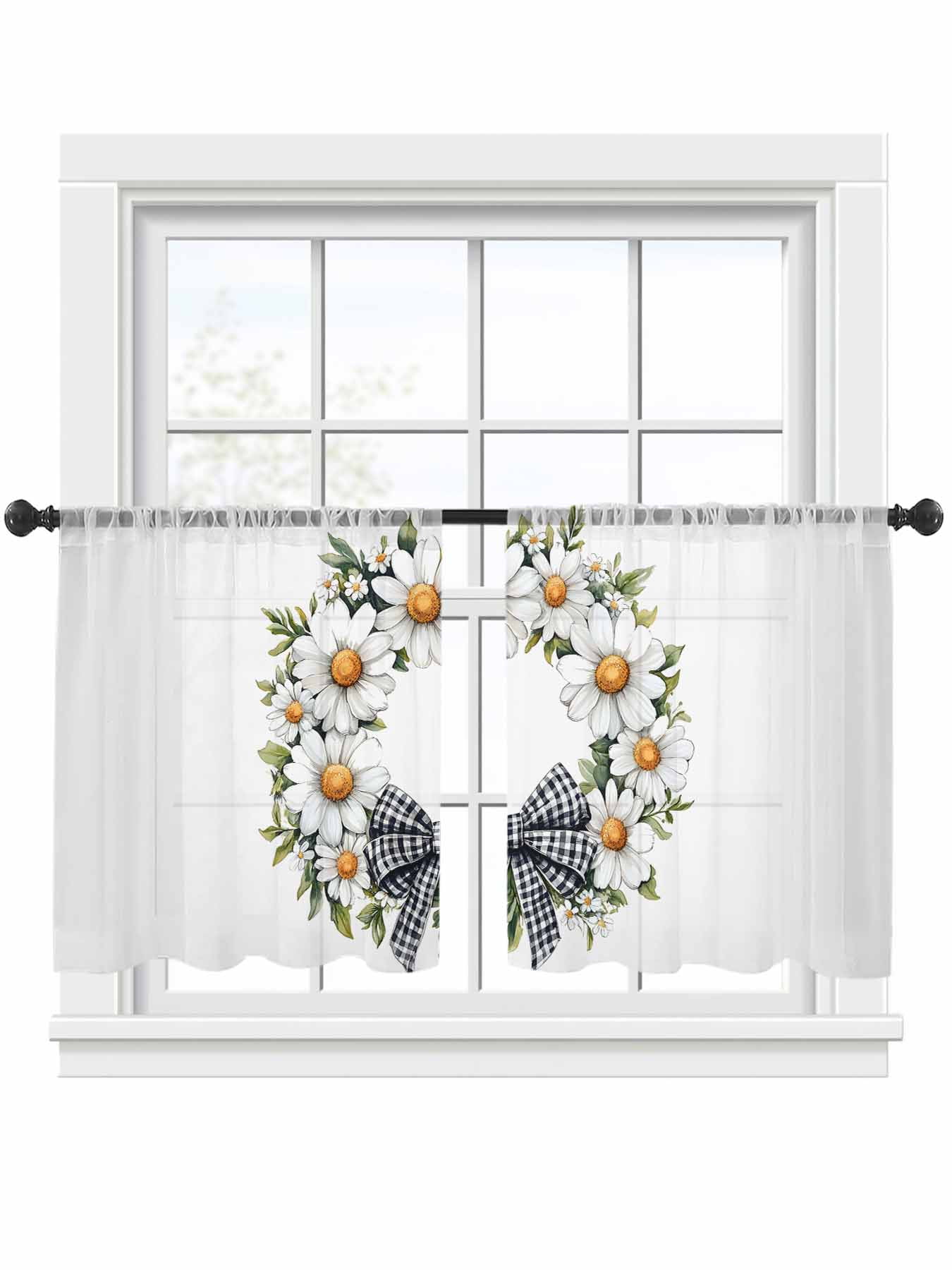 Spring Daisy Wreath Sheer Curtains for Living Room Bedroom, Retro ...