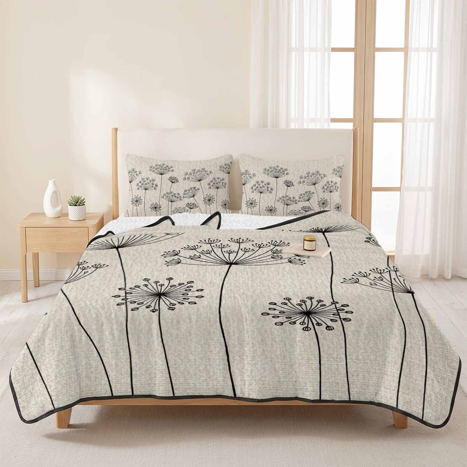 Spring Dandelion Wild Flower 3 Pieces Quilt Set,1 Quilt with 2 Shams ...