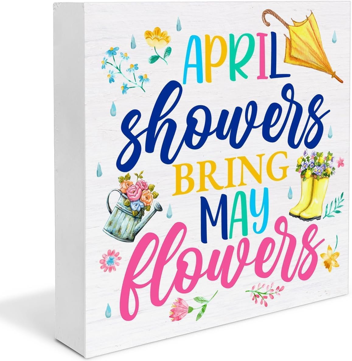Spring Decor April Showers Bring May Flowers Wooden Sign, Farmhouse ...