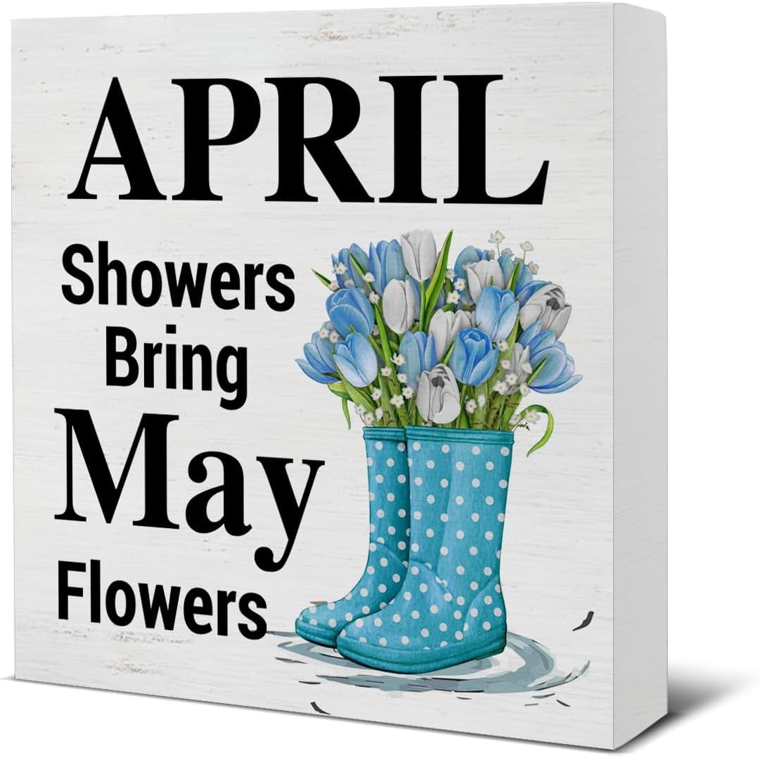 Spring Decor April Showers Bring May Flowers Wooden Sign Spring ...
