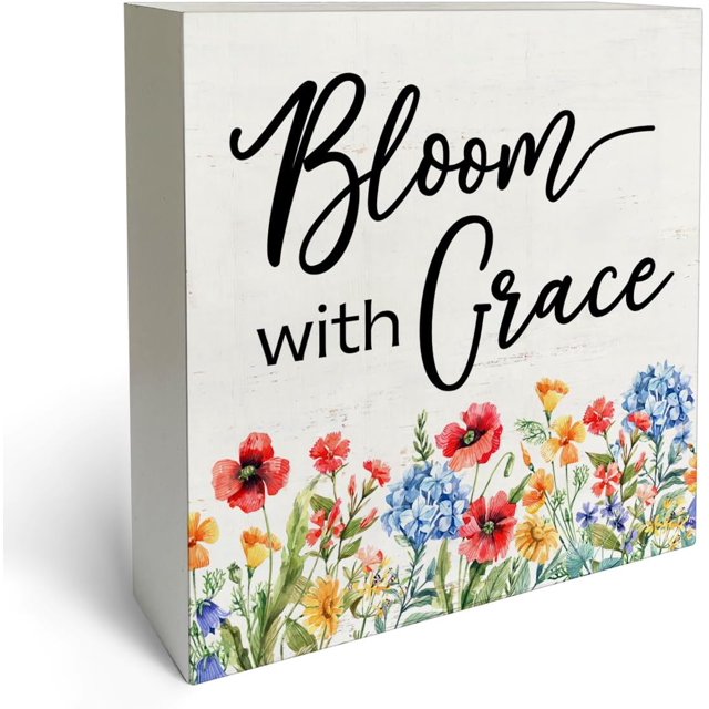 Spring Decor Bloom With Grace Sign Wildflowers Spring Wooden Block Sign ...