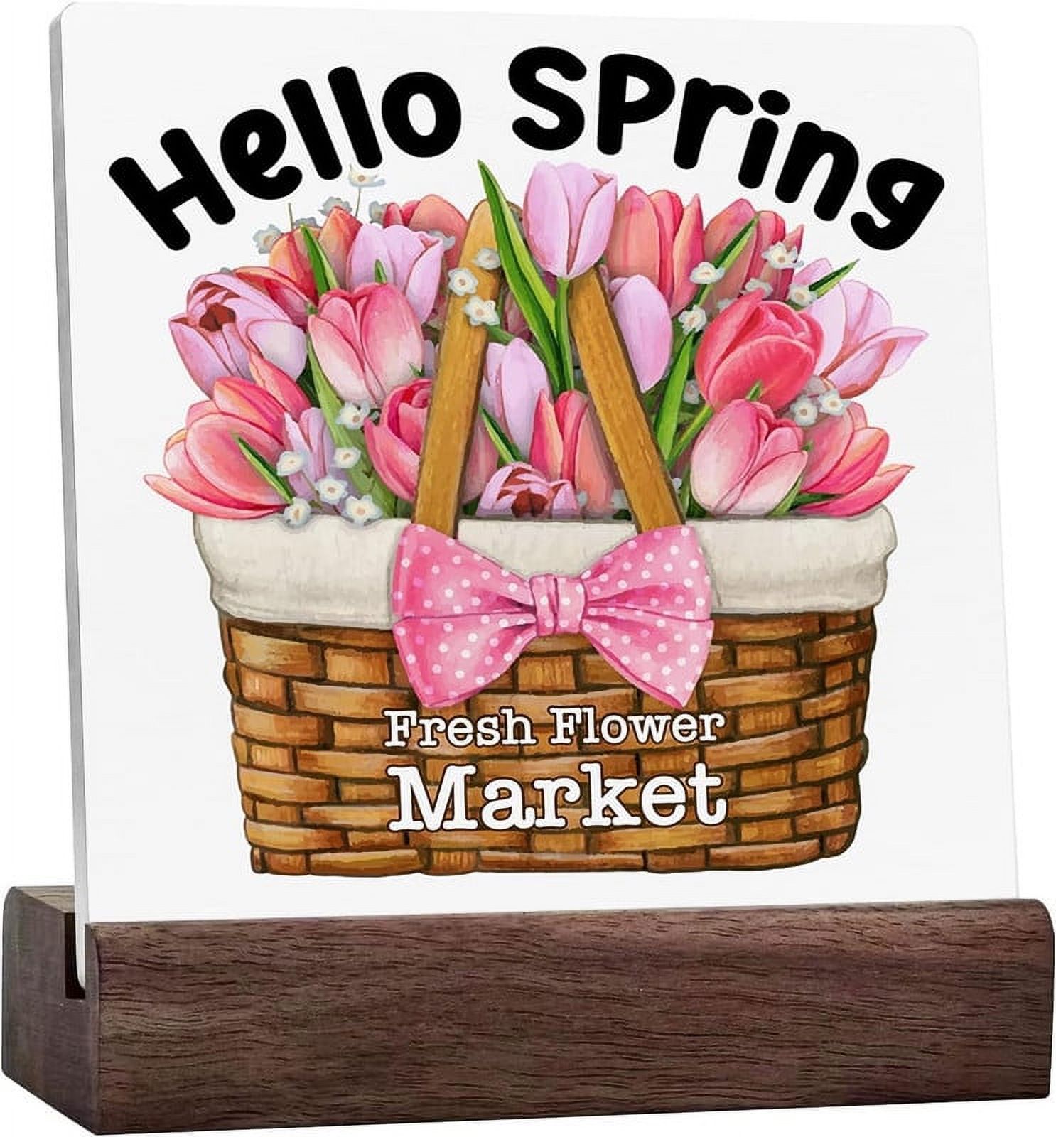 Spring Decor, Ceramic Table Sign Farmhouse Spring Welcome Sign Hello ...