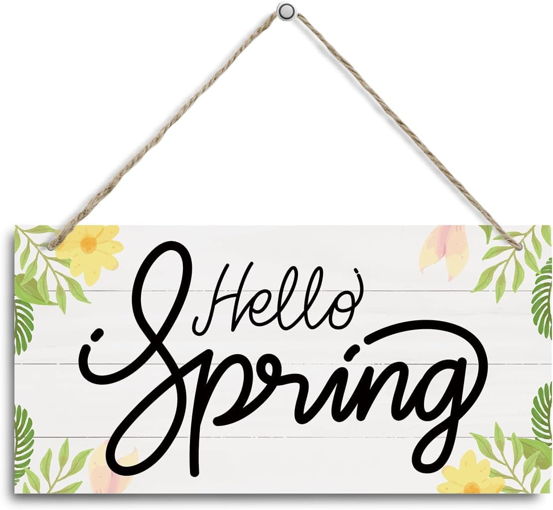 Spring Decor, Decorative Hanging Wall Plaque Wood Sign, Hello Spring ...