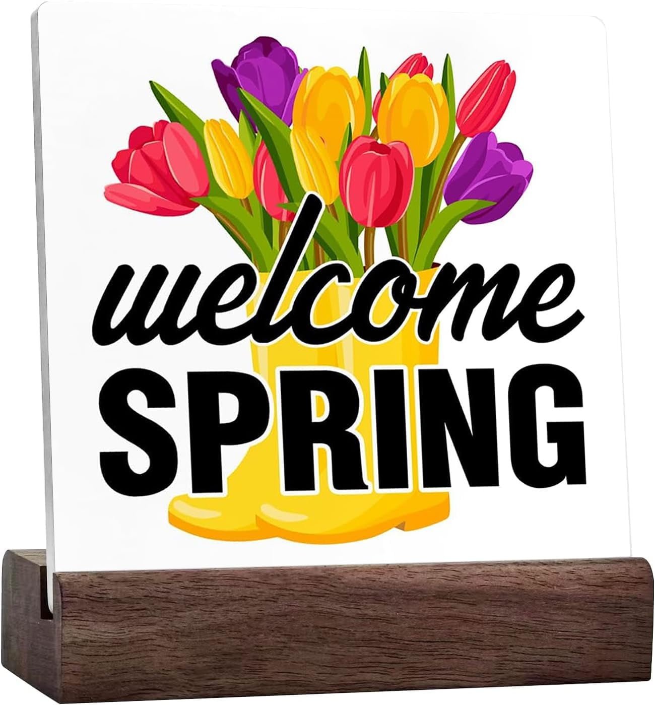 Spring Decor, Farmhouse Spring Sign Rain Boots Flowers Welcome Spring ...