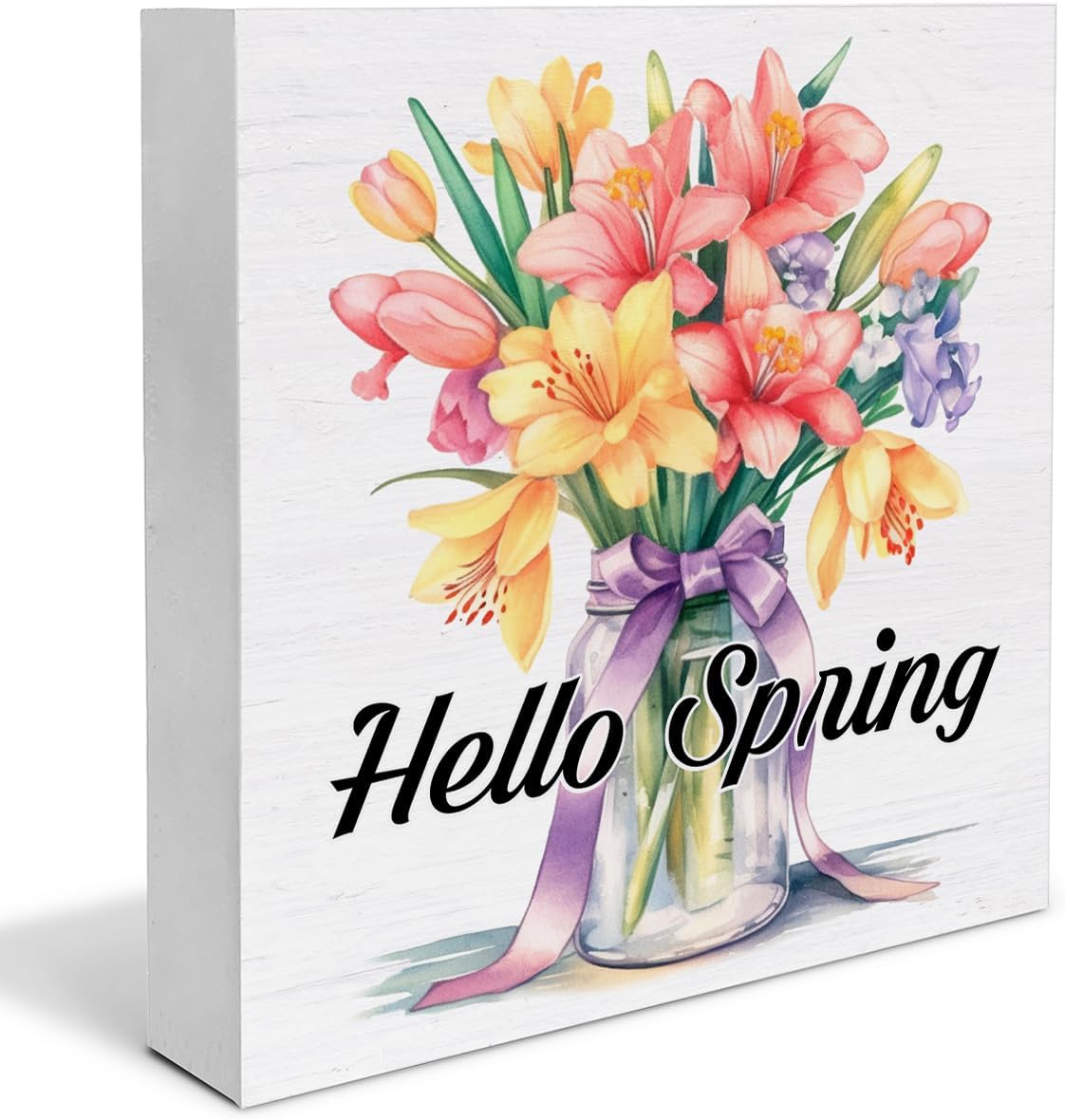 Spring Decor Farmhouse Spring Sign Decorations Hello Spring Floral Wood ...