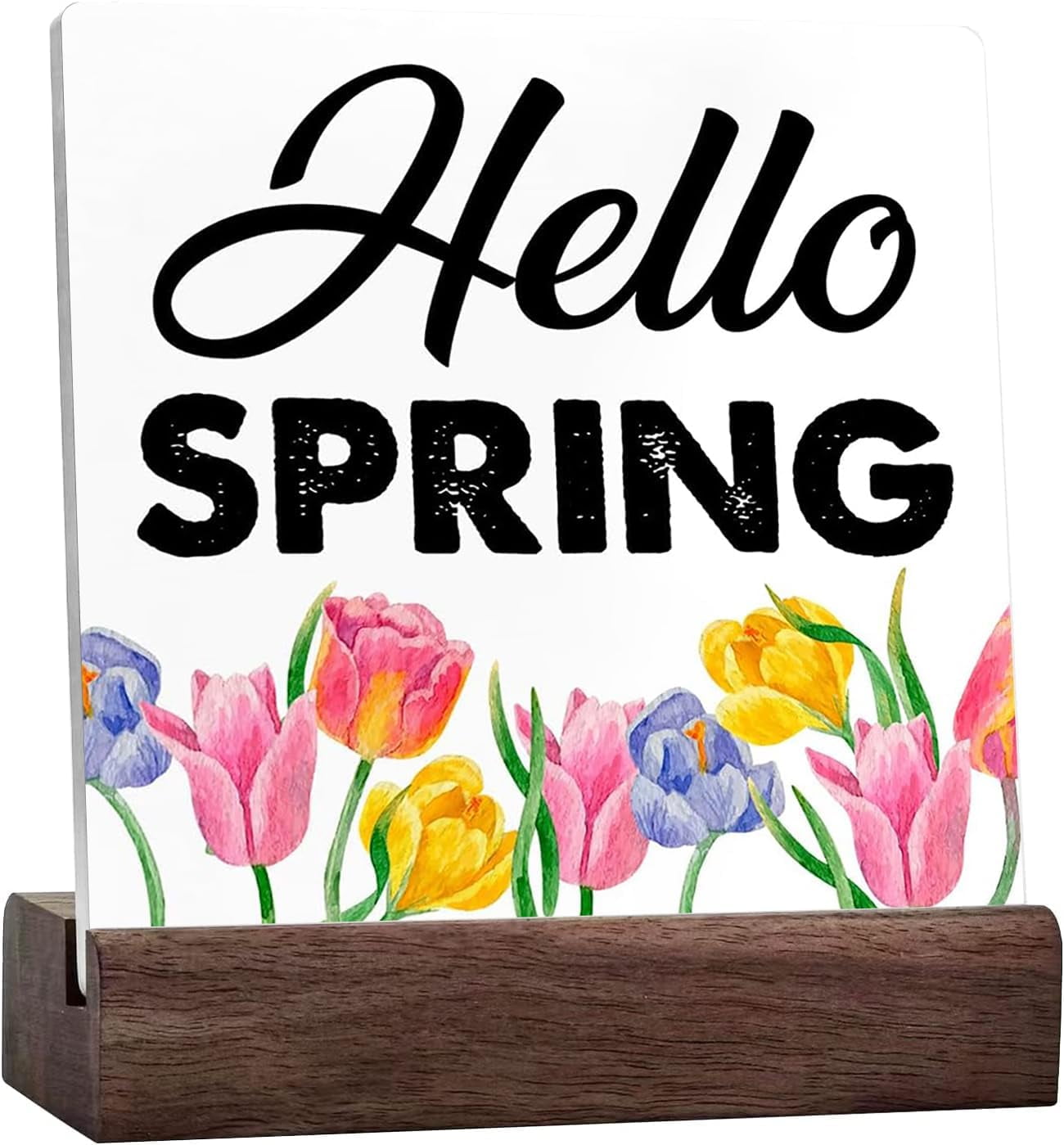 Spring Decor, Farmhouse Spring Welcome Sign Hello Spring Tulips Wood ...
