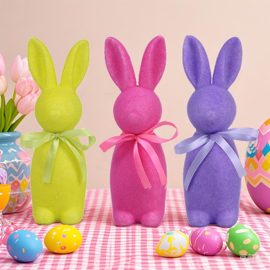 Spring Decor Flocked Easter Bunny Decor - Flocking Rabbit with Bow tie ...