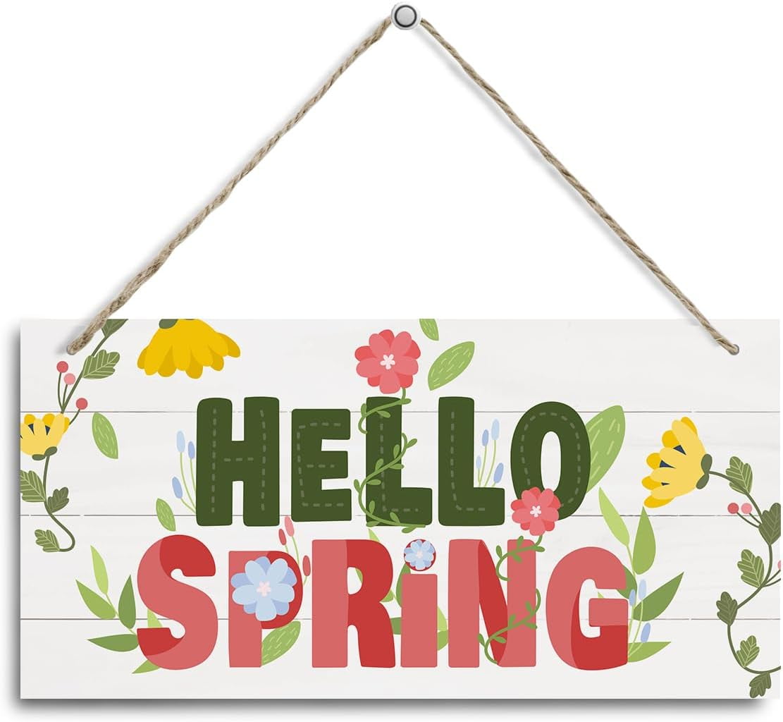 Spring Decor, Hello Spring Sign, Decorative Hanging Wall Plaque Wood ...
