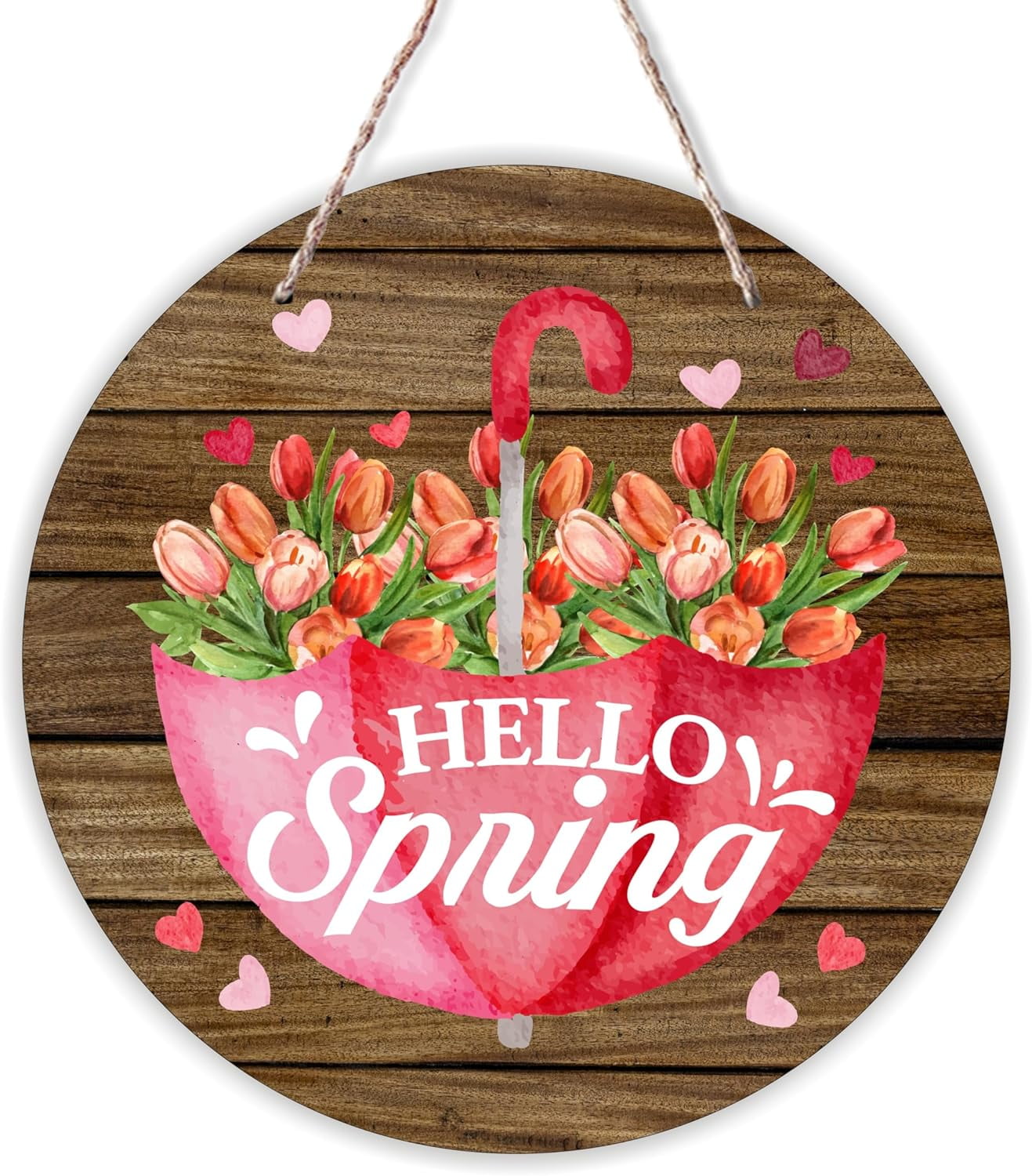 Spring Decor Hello Spring Sign Welcome Front Door Round Wood Sign ...
