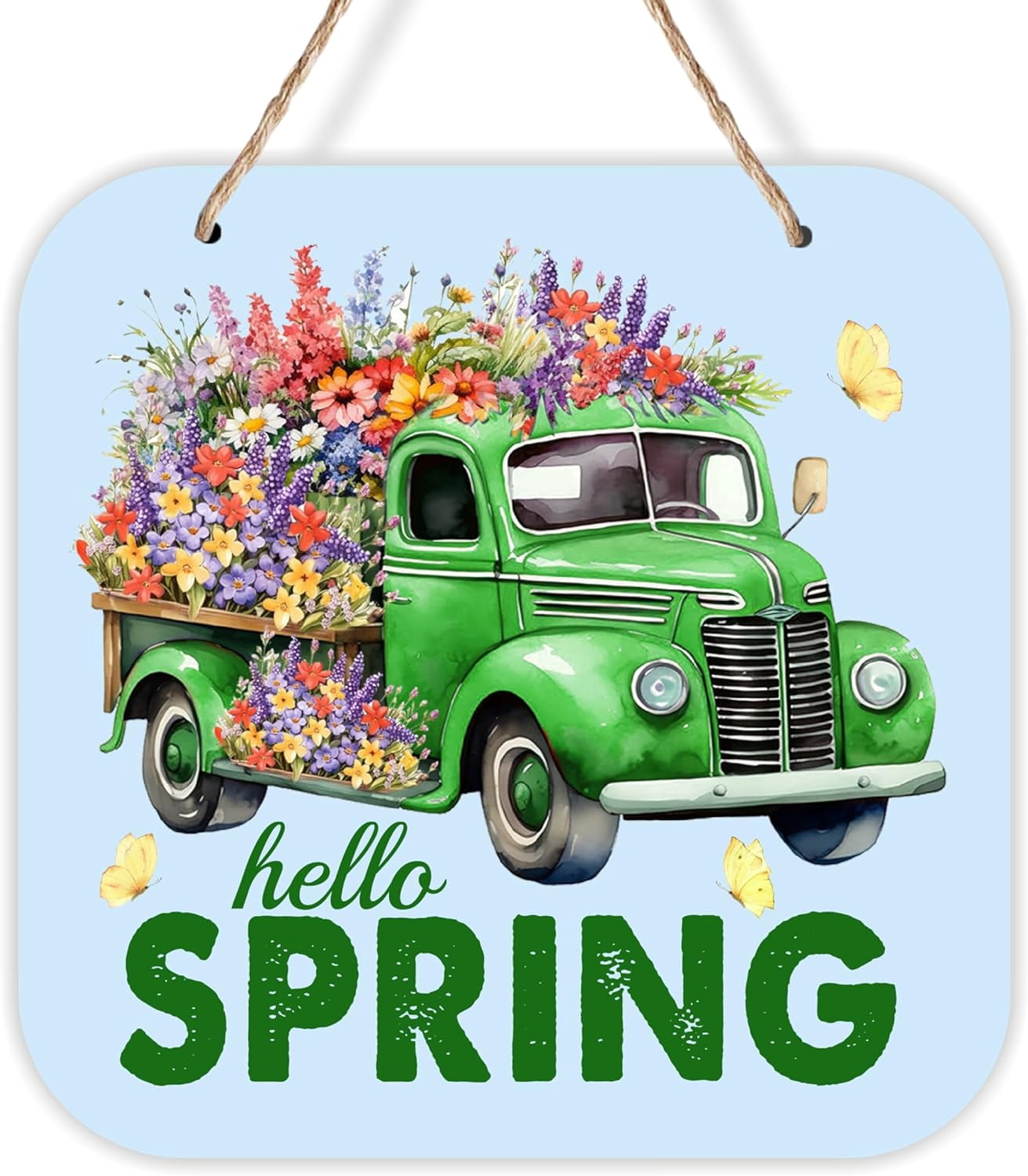 Spring Decor Hello Spring Sign Front Door Round Wood Sign Hanging Sign ...