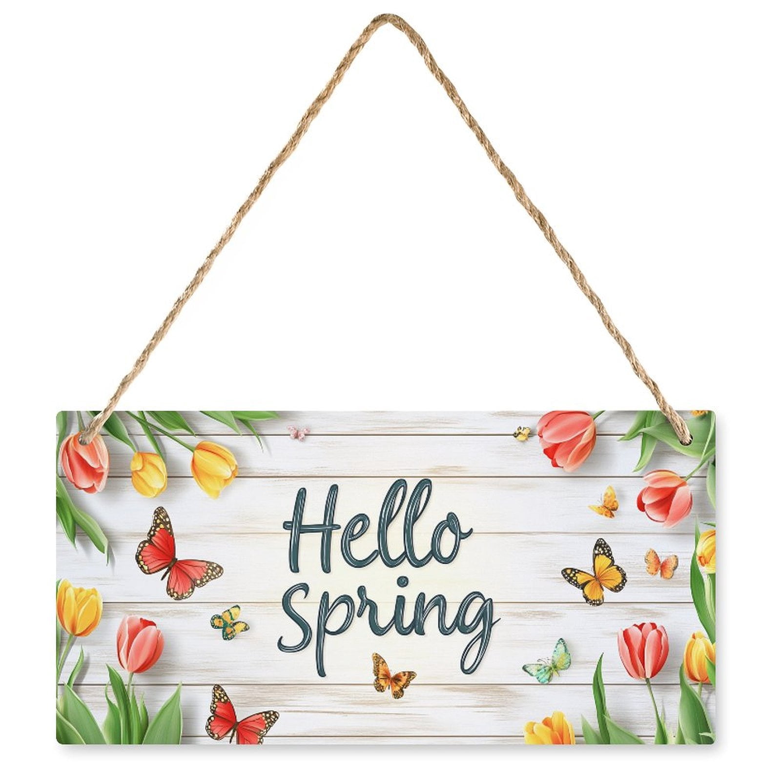 Spring Decor Hello Spring Sign Front Door Wood Sign Hanging Sign for ...