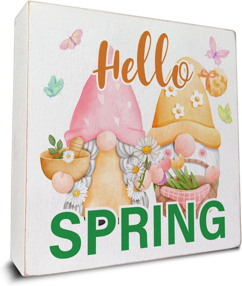 Spring Decor Hello Spring Sign Spring Gnomes Wood Sign Spring ...