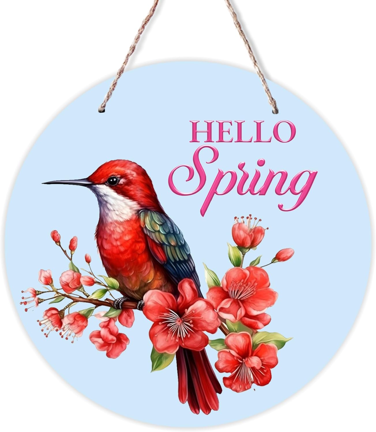 Spring Decor Hello Spring Sign Welcome Front Door Round Wood Sign ...