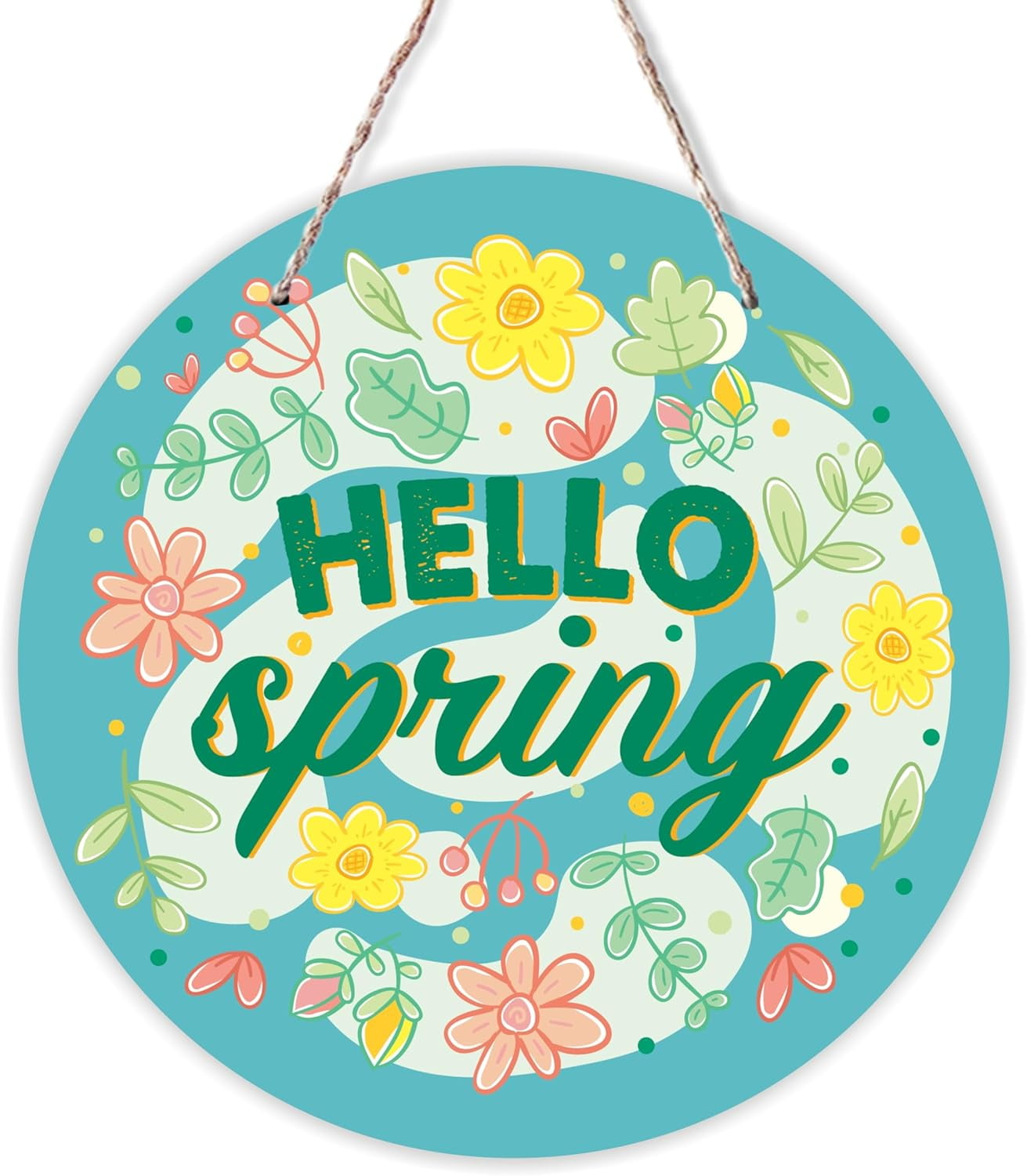 Spring Decor Hello Spring Sign Welcome Front Door Round Wood Sign ...
