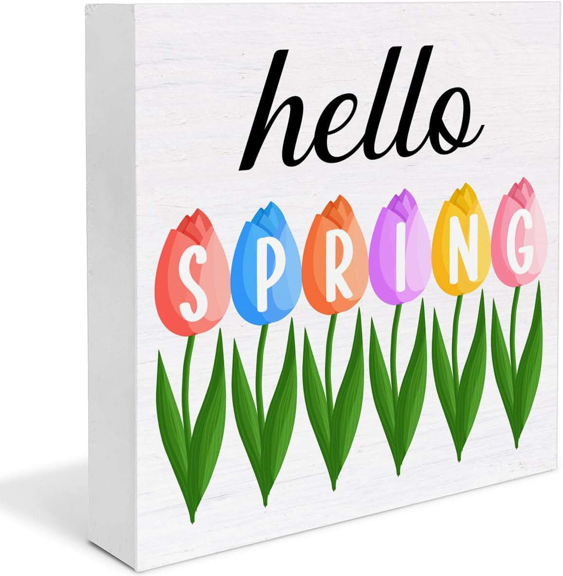 Spring Decor Hello Spring Tulip Wooden Sign, Farmhouse Spring Desk ...