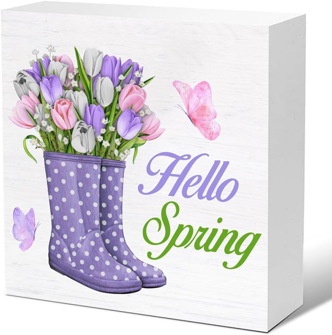 Spring Decor Hello Spring Wood Sign Farmhouse Home Desk Tabletop Shelf ...