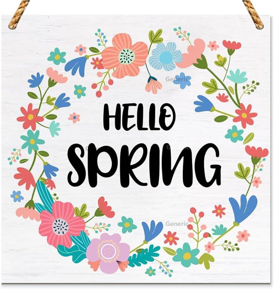 Spring Decor Hello Spring Wood Sign Farmhouse Home Desk Tabletop Shelf ...