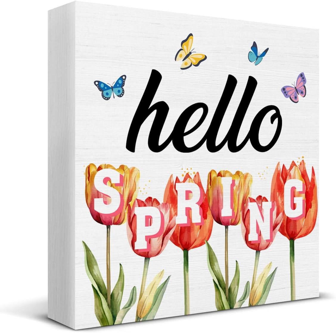 Spring Decor Hello Spring Wood Sign Spring Decorations For Home Shelf ...
