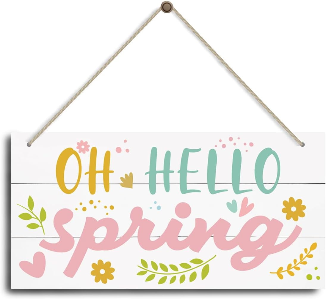 Spring Decor, Oh Hello Spring Sign, Hanging Wood Plaque with Rope ...