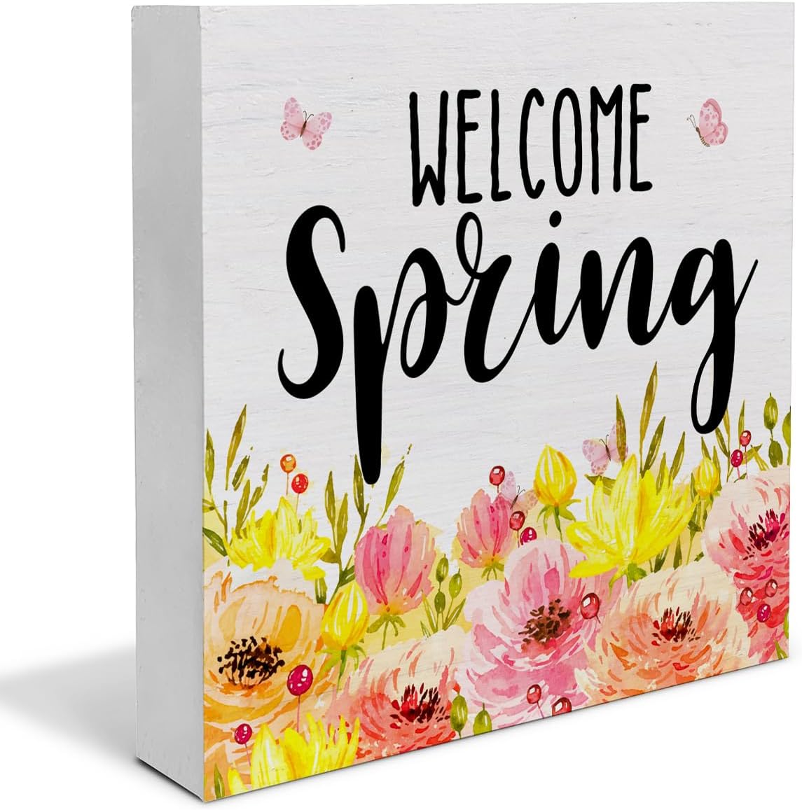 Spring Decor, Rustic Welcome Spring Flowers Wood Sign Spring Art ...