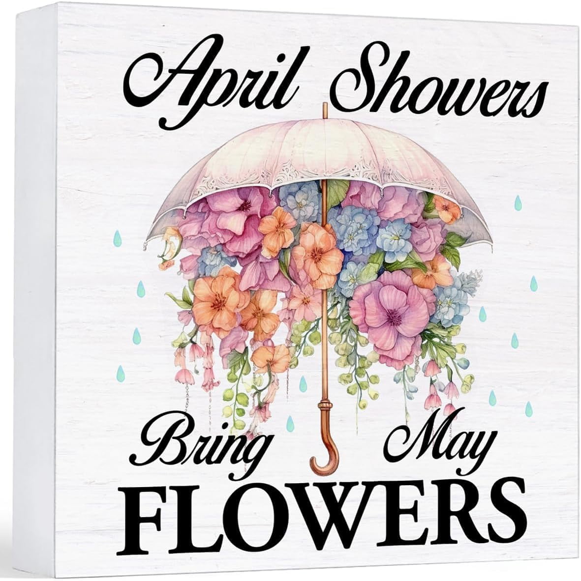 Spring Decor Sign Farmhouse April Showers Bring May Flowers Wood Sign ...