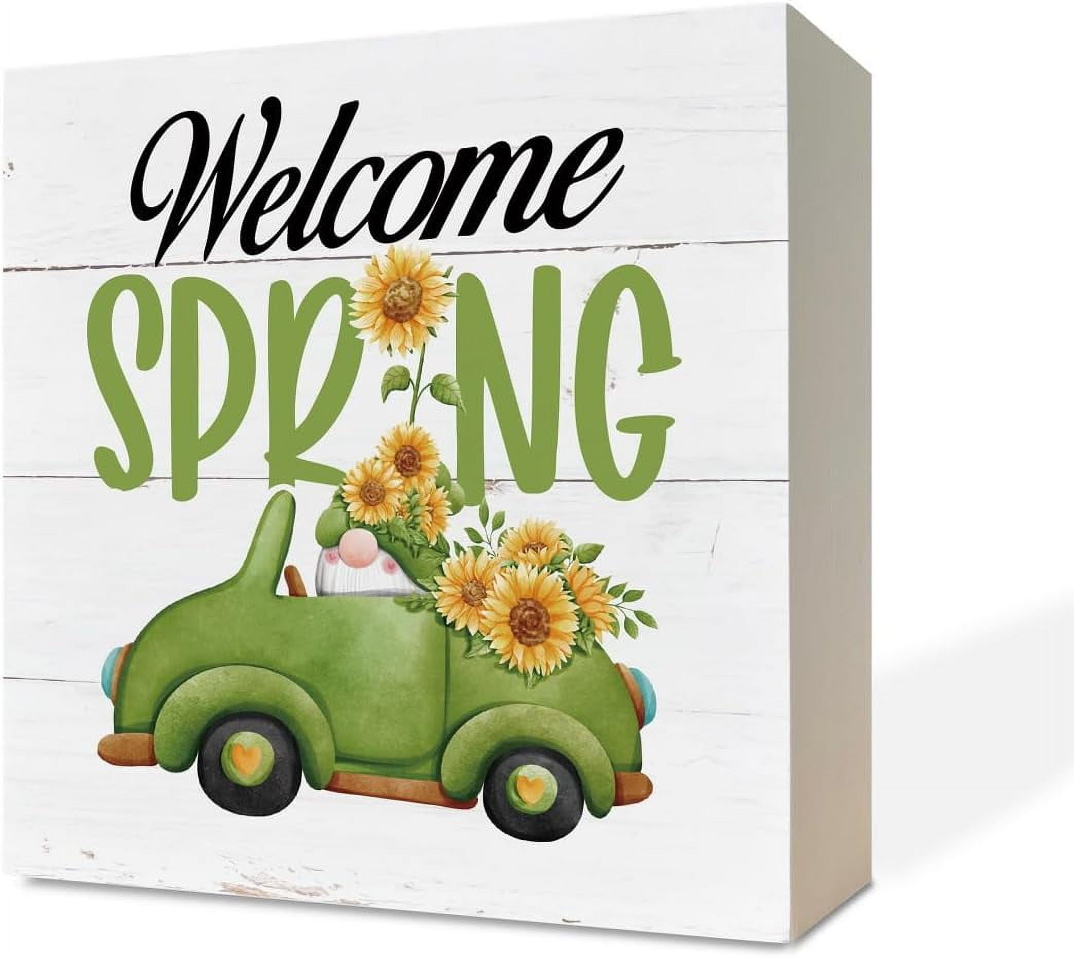 Spring Decor Sign Welcome Spring Sign Wooden Box Sign Desk Decor Flower ...