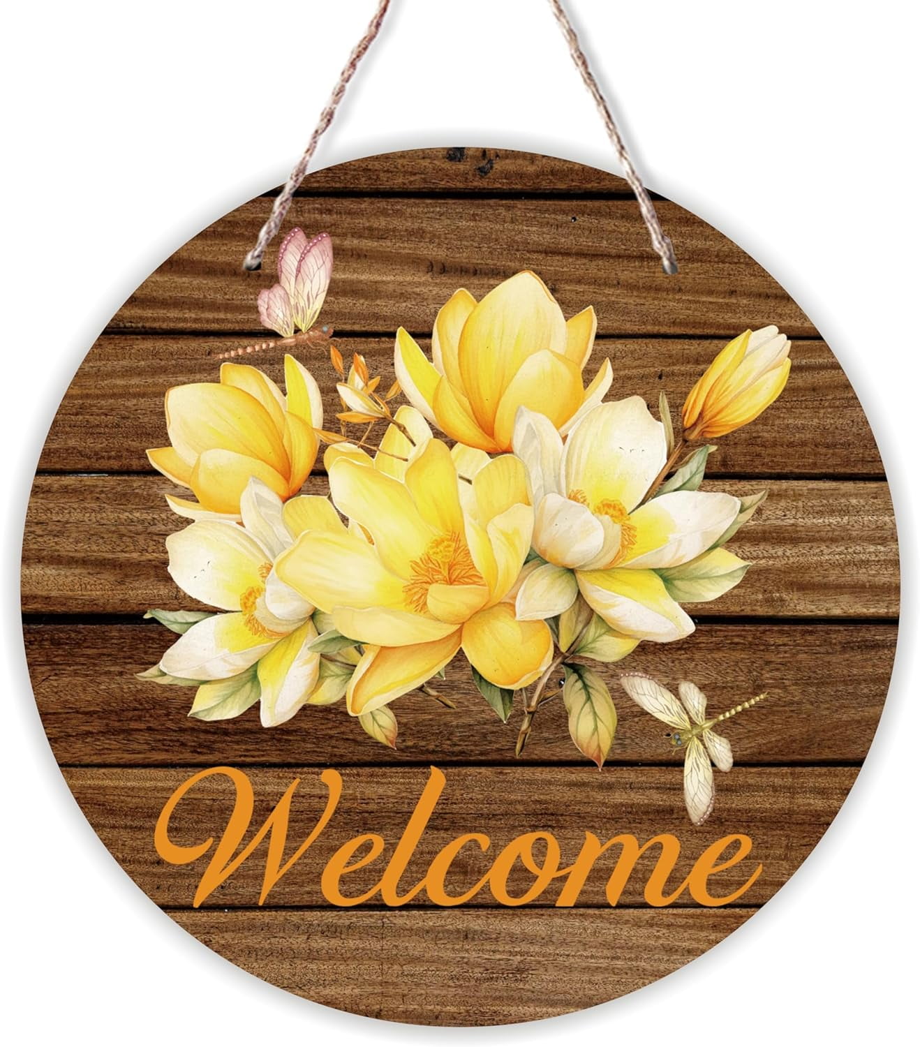Spring Decor Welcome Flowers Sign Front Door Round Wood Sign Hanging ...