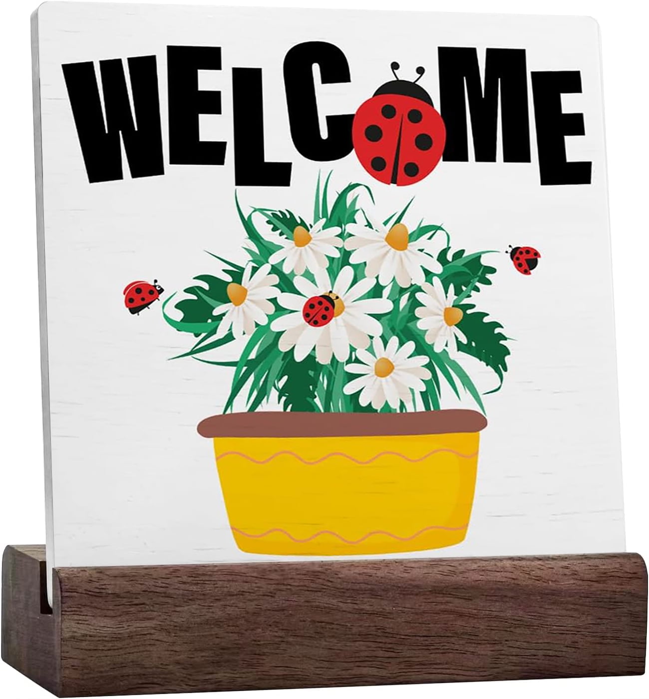 Spring Decor Welcome Sign, Spring Daisy Ladybug Ceramic Table Plaque ...