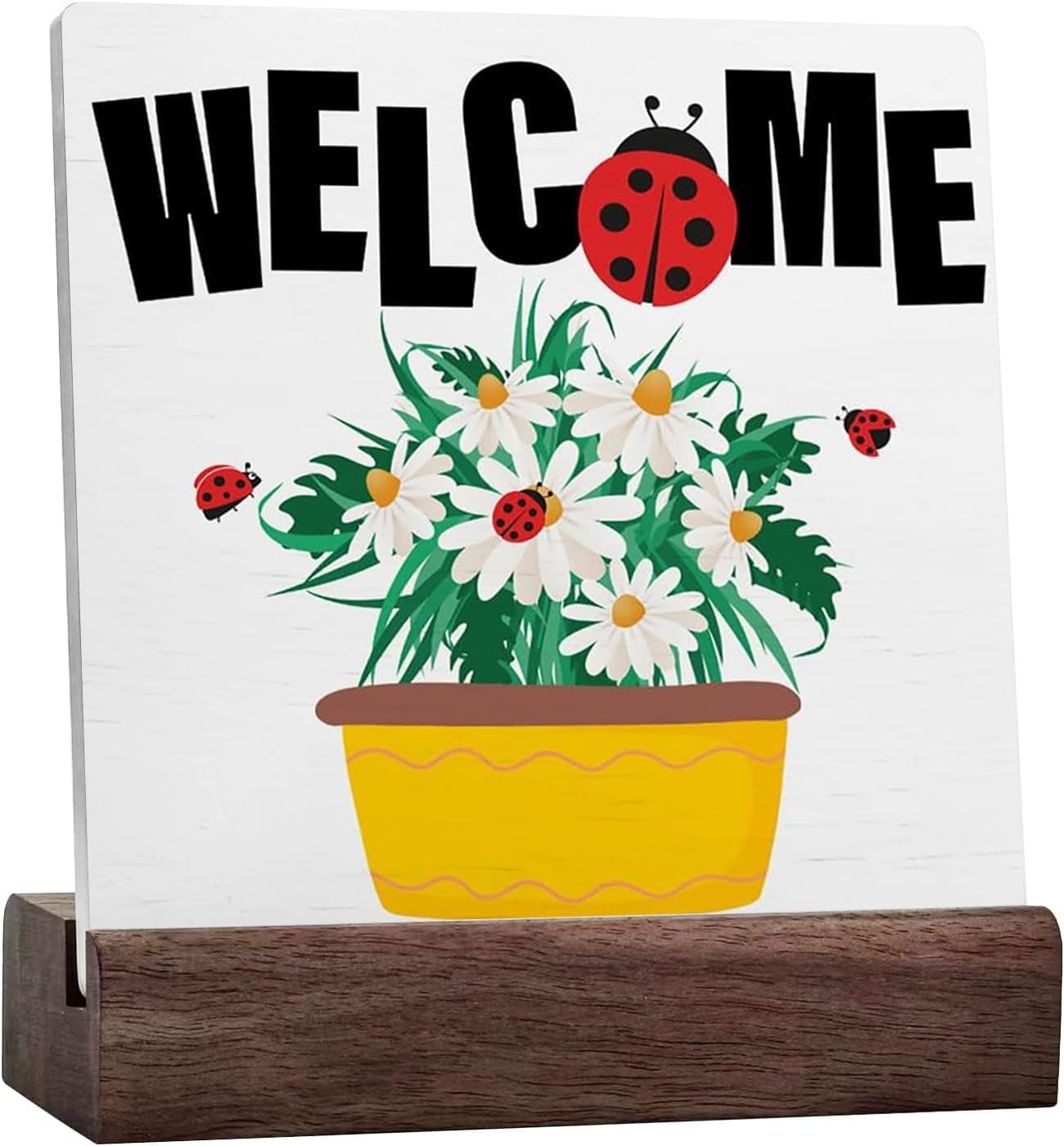 Spring Decor Welcome Sign, Spring Daisy Ladybug Table Decorations Home ...