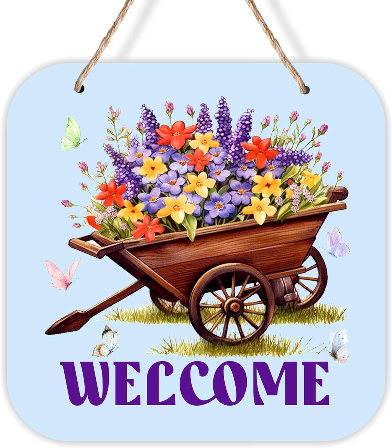 Spring Decor Welcome Spring Sign Front Door Round Wood Sign Hanging ...