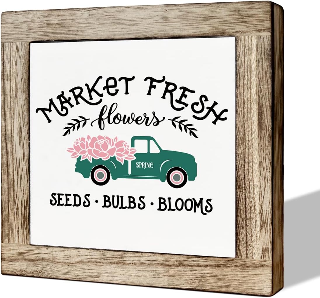 Spring Decor, Wooden Box Signs for Home Decor, Flower Truck Sign ...