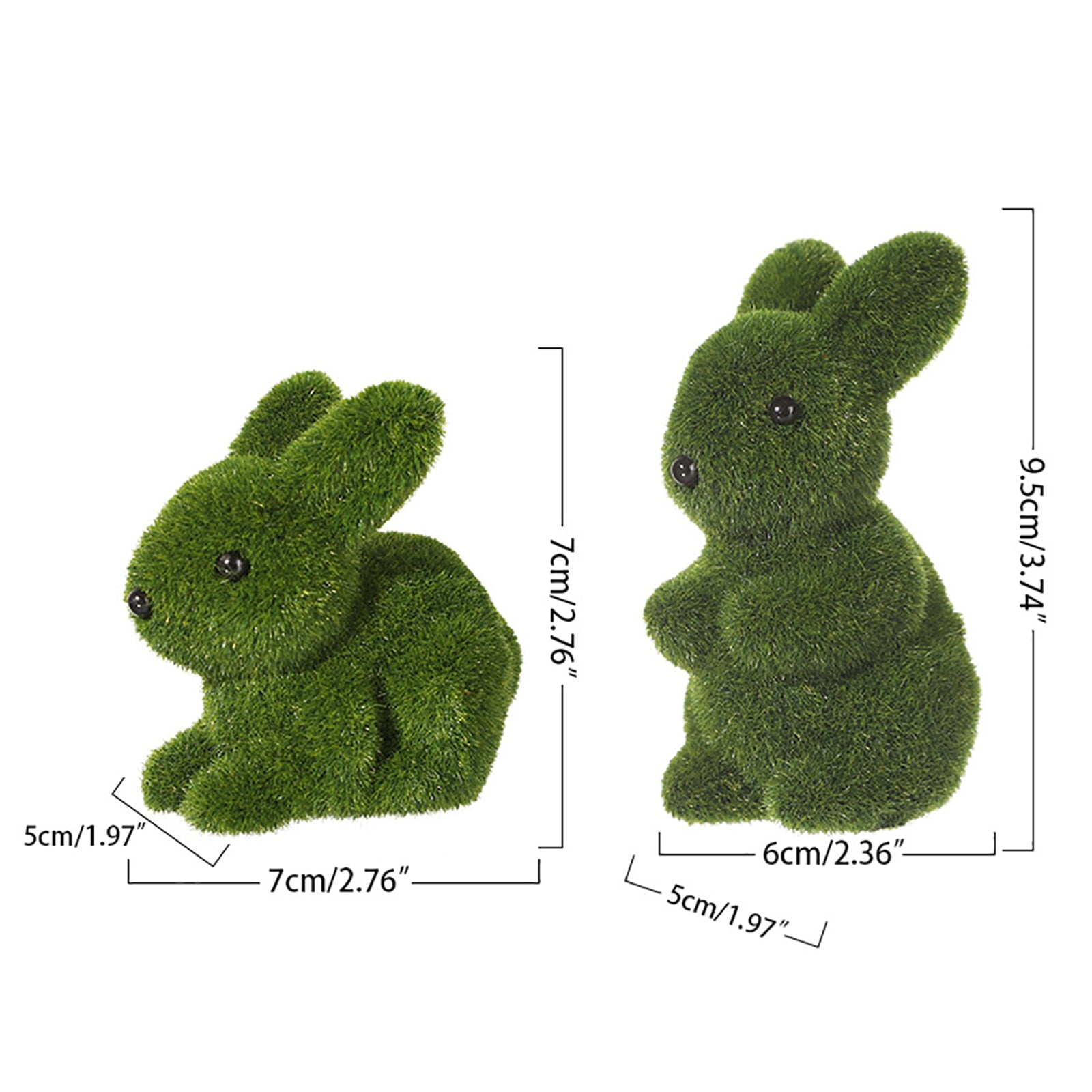 Spring Decoration Green Flocked Statue Fuzzy Flocked Bunny Figurines ...