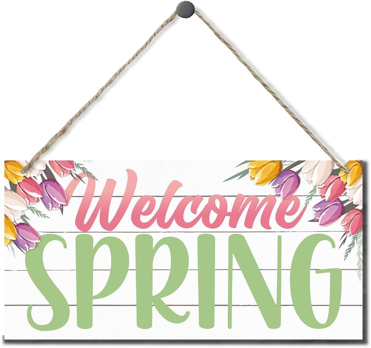 Spring Decoration, Hanging Wood Sign Home Decorative, Welcome Spring ...