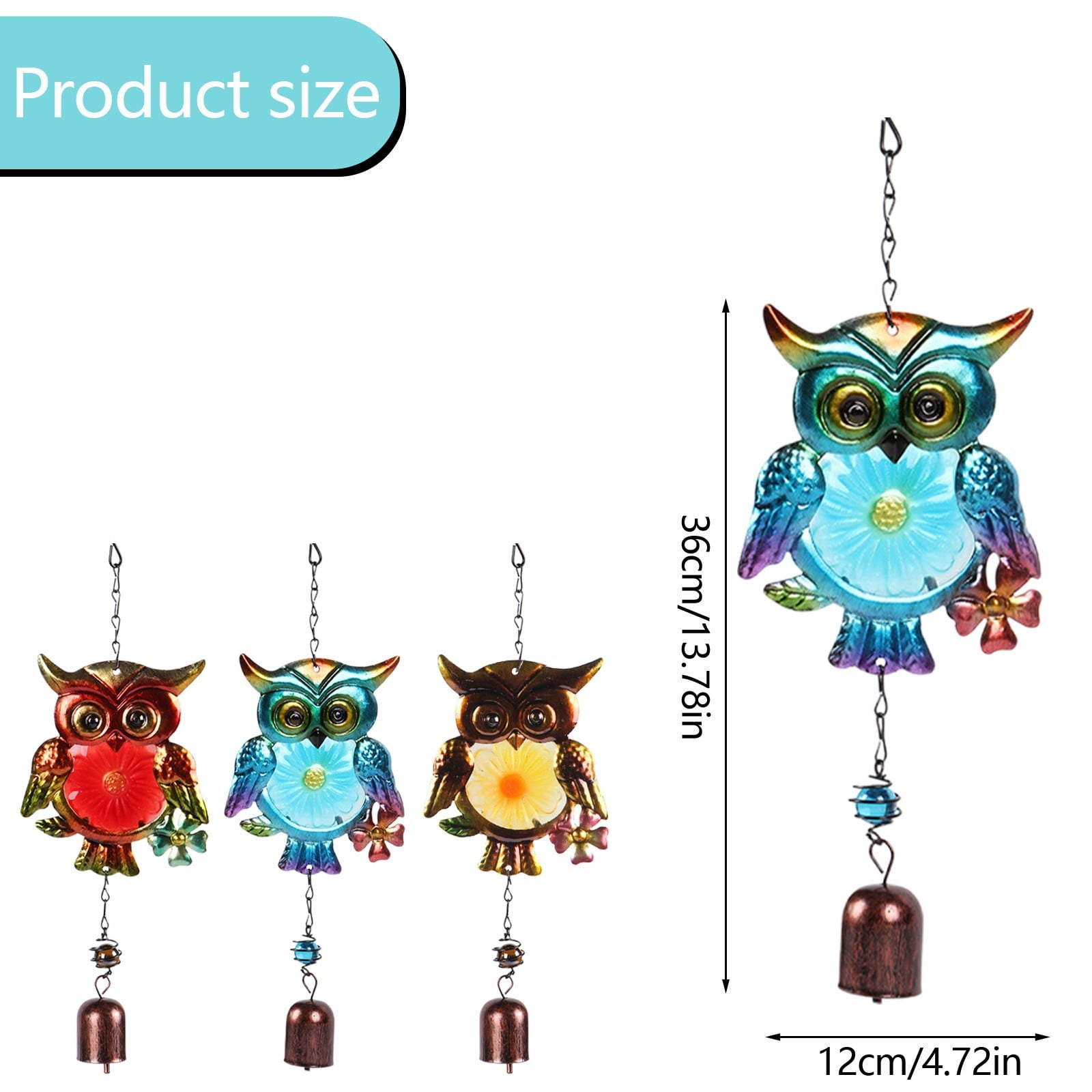 Spring Decoration Owl Wind Chimes Metal Musical Wind Bells 1 Owl Mobile ...