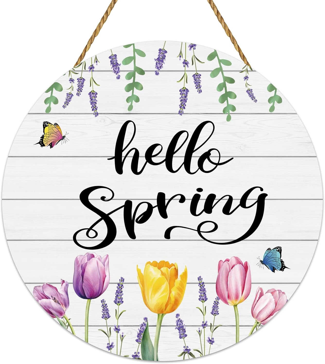 Spring Decorations for Home Front Door Decor Tulip Wreath Butterfly ...