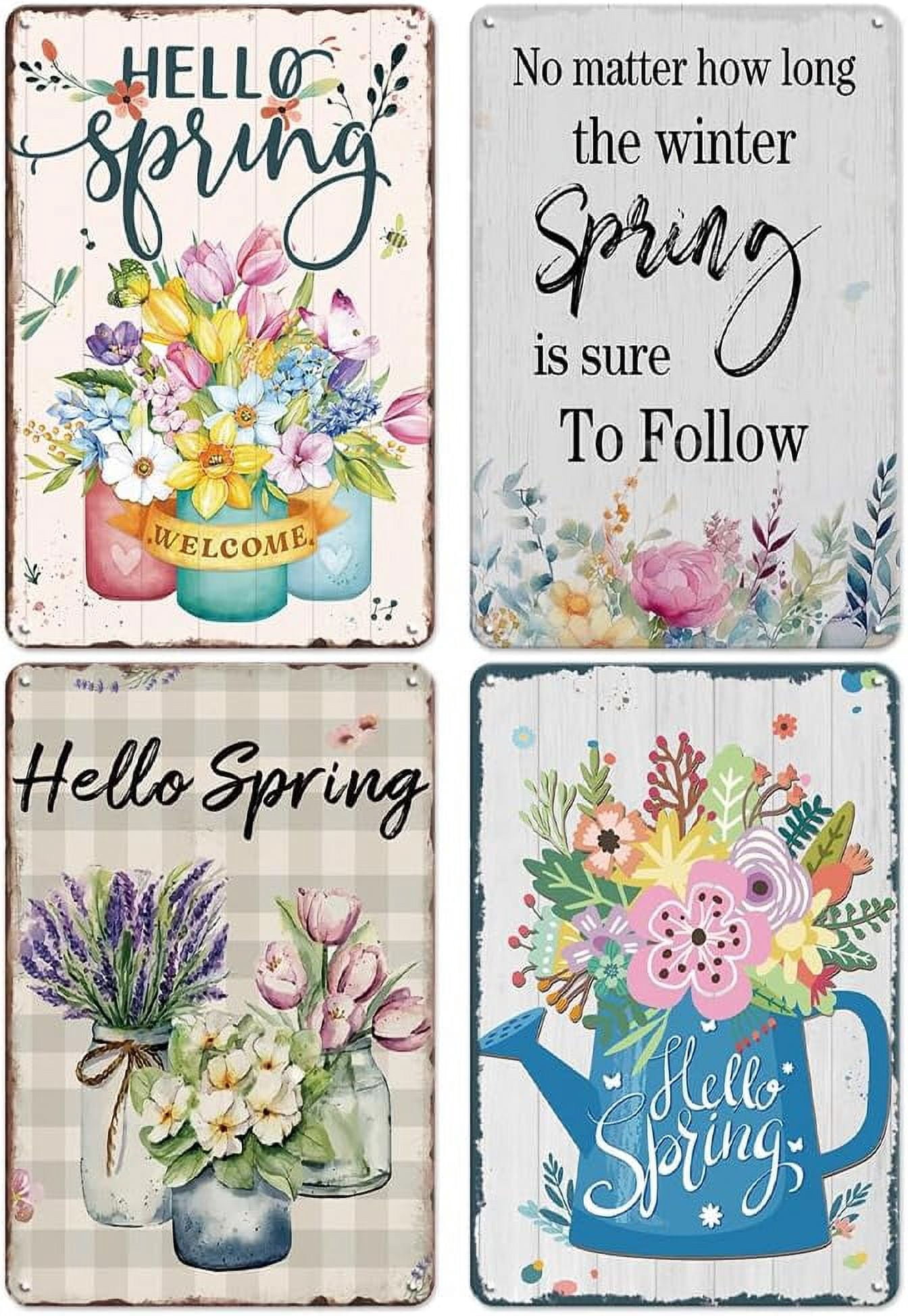 Spring Decorations Spring Wall Decor 4Pcs Vintage Tin Signs, Easter ...