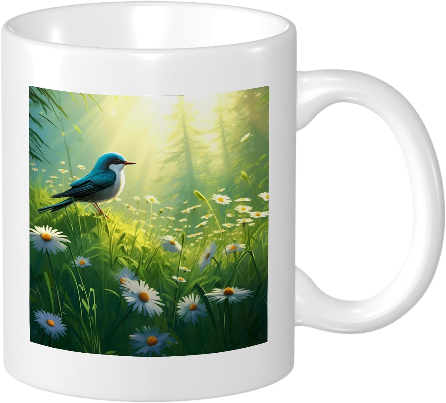 Spring Decorative Mug With Handles Grass Scenic Bird Daisy Floral ...