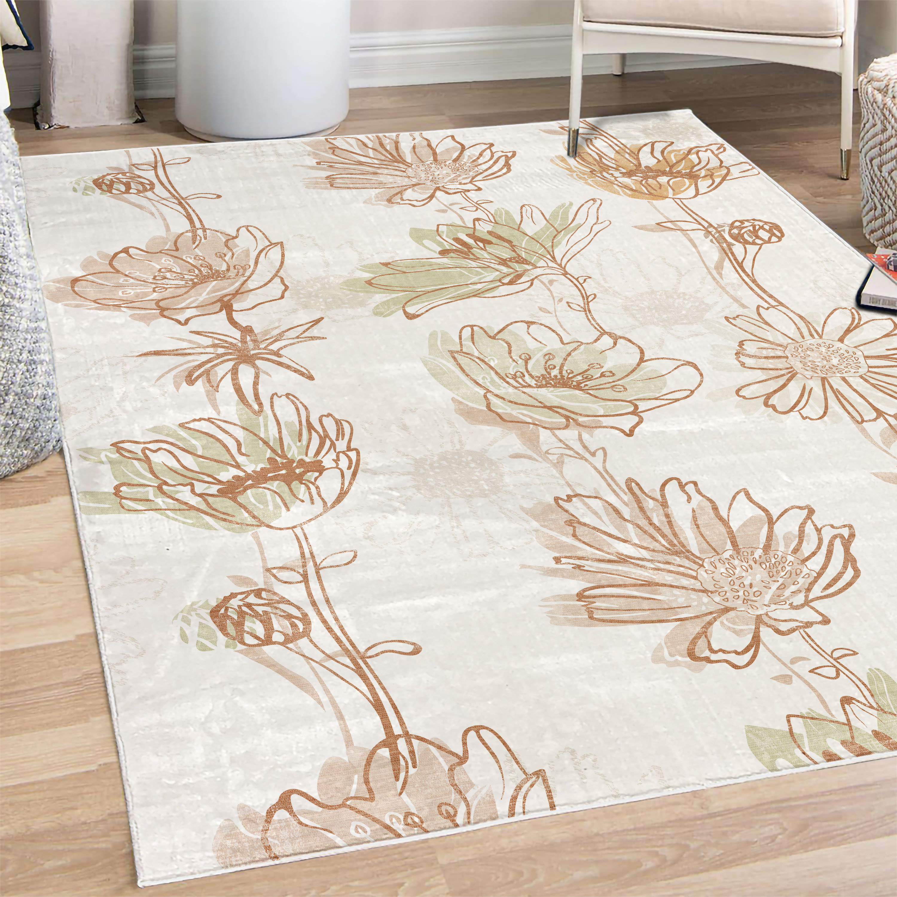 Spring Decorative Rug, Season of New Hopes Petals Blossoms Summer ...