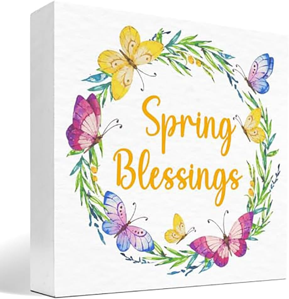 Spring Desk Decor Spring Blessings Wood Box Sign Funny Spring Plaque ...