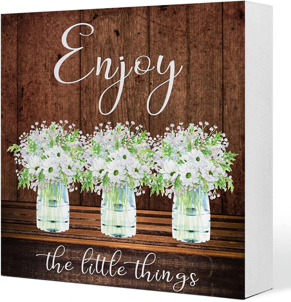 Spring Desk Decor,Enjoy The Little Things Daisy Flower Wood Sign Desk ...