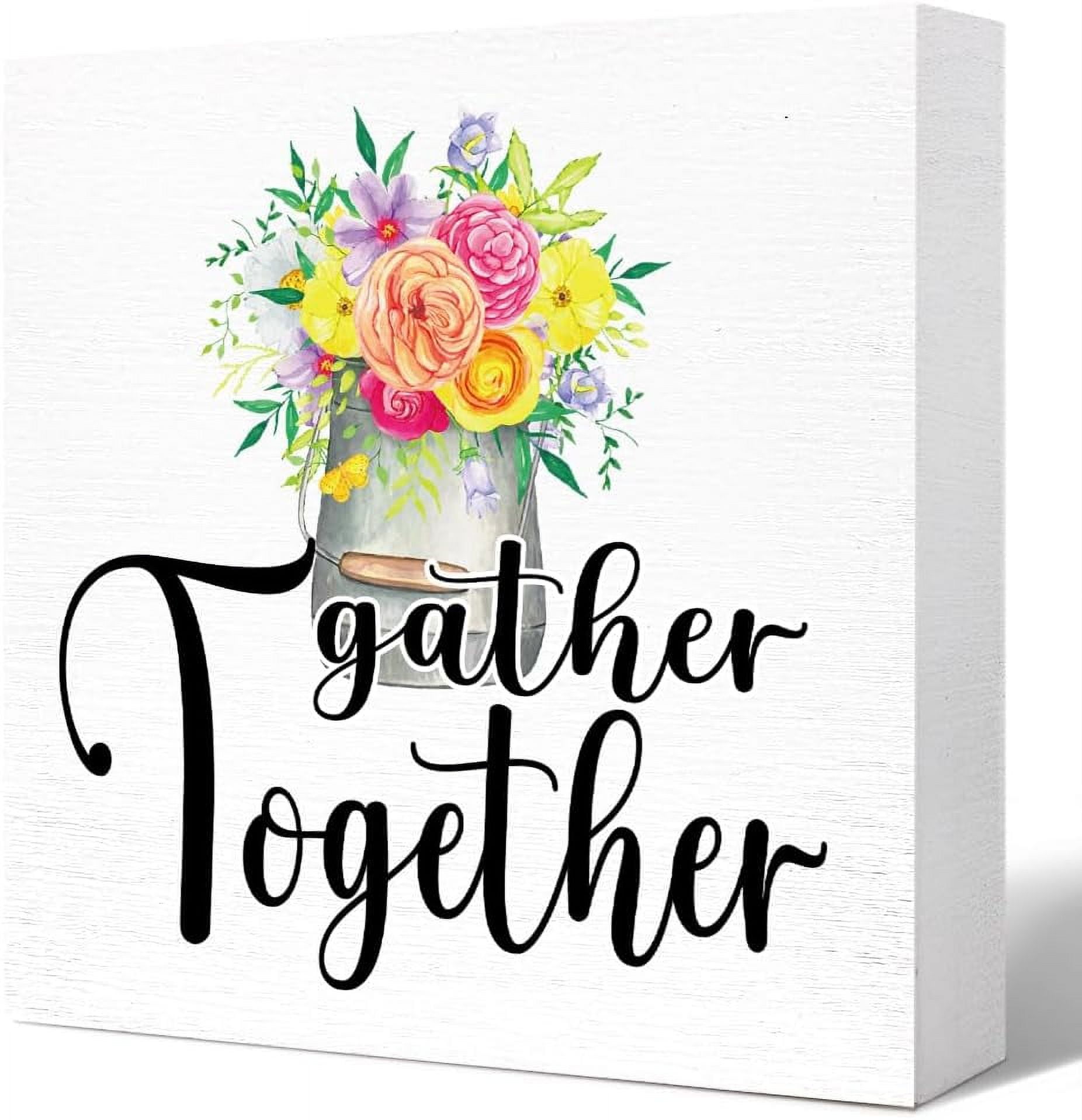 Spring Desk Decor Flower Sign Wood Block Plaque Box Sign for Garden ...