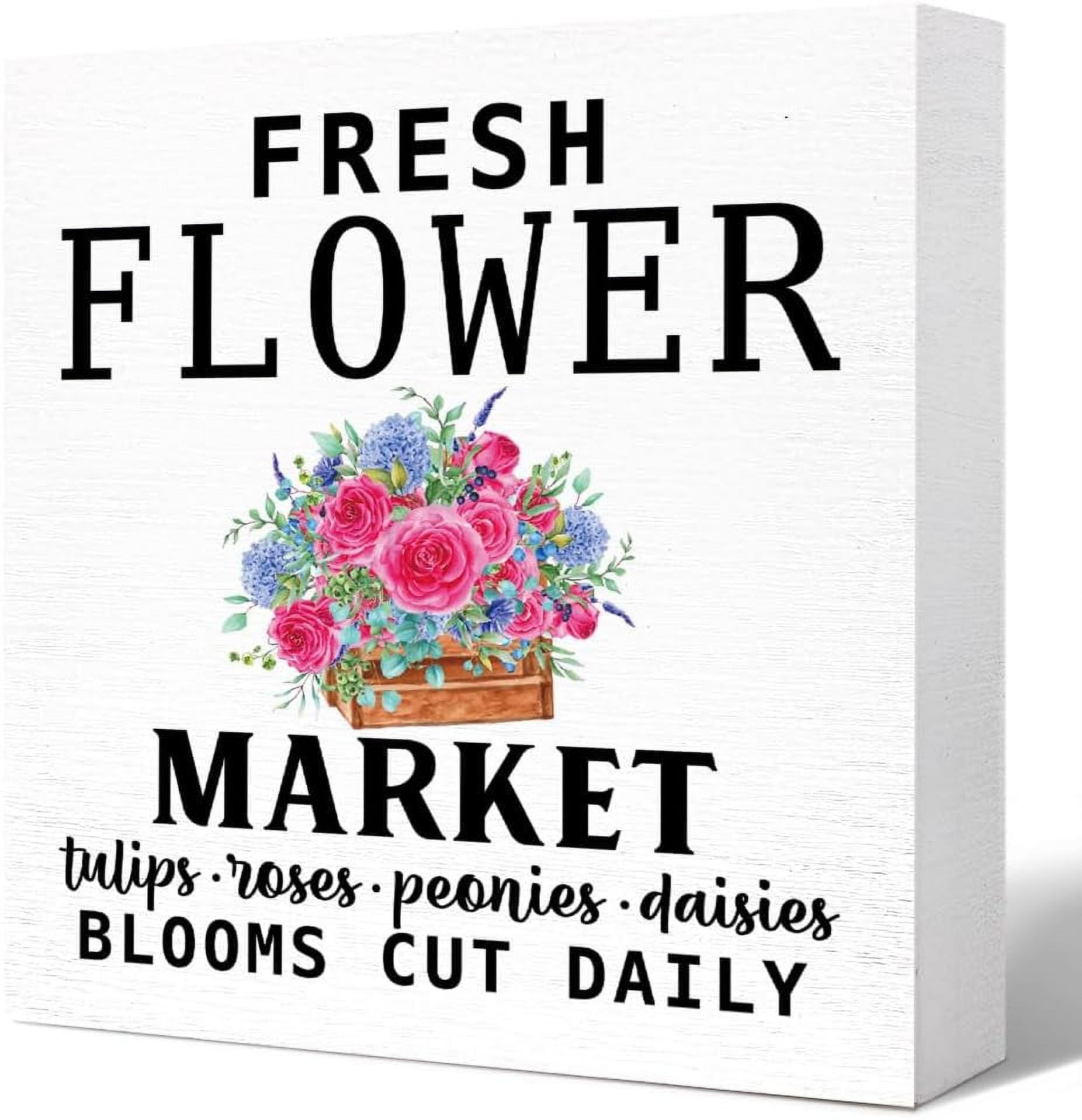 Spring Desk Decor,Fresh Flower Market Vintage Flowers Wood Block Plaque ...