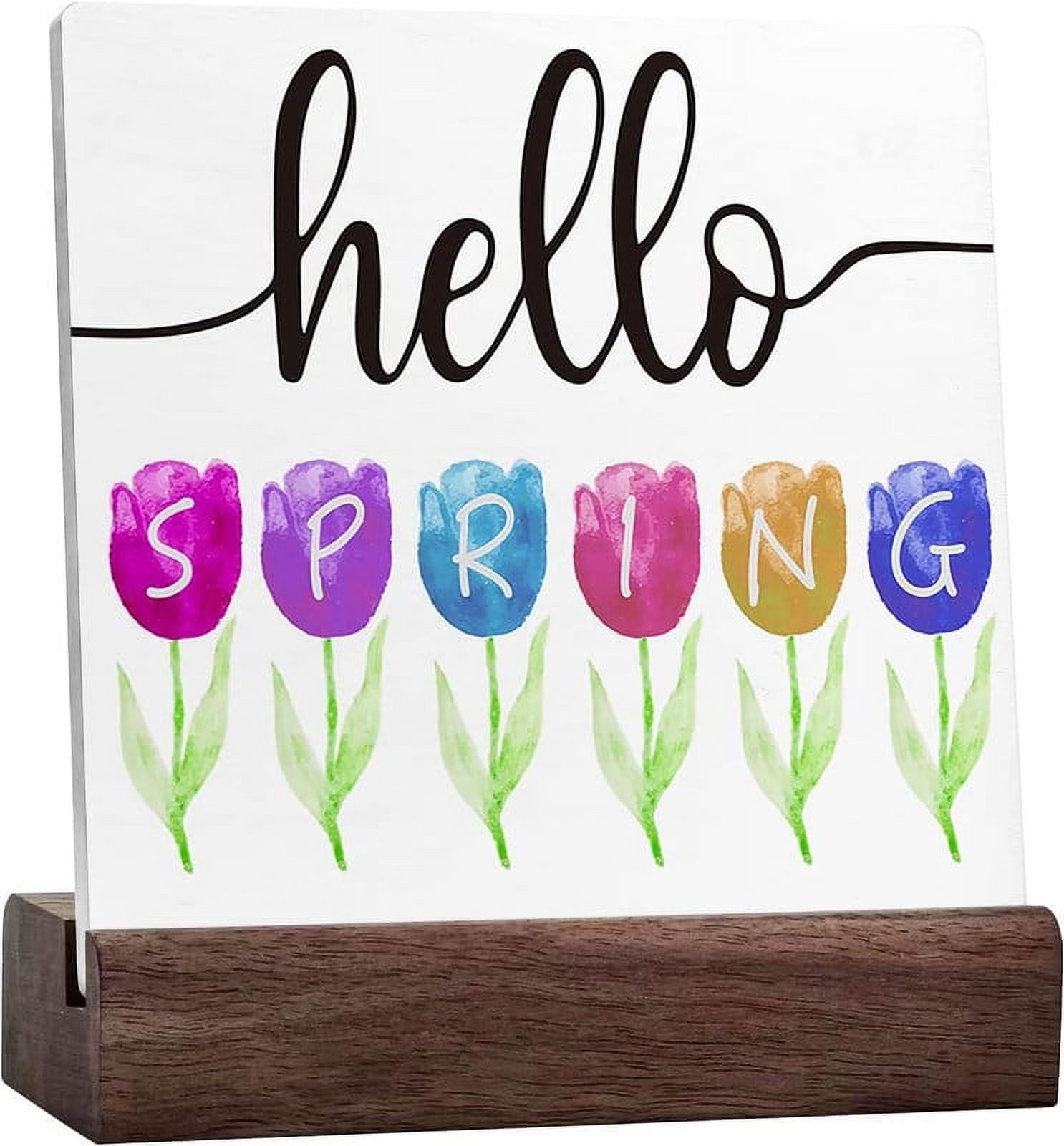 Spring Desk Decor,Hello Spring Wood Sign Desk Decor,Rustic Flower ...